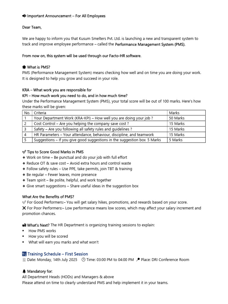 New Performance Management System Launch | PDF