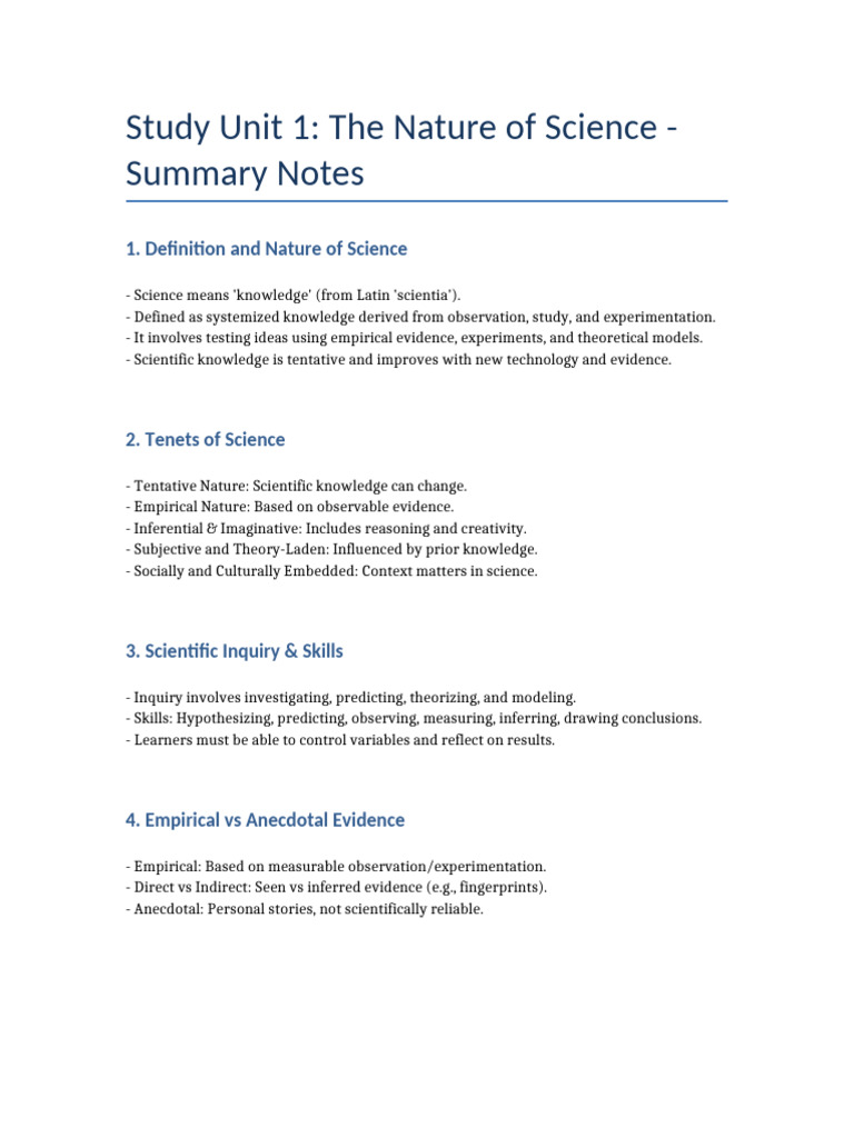 Nature of Science Notes | PDF | Scientific Method | Science