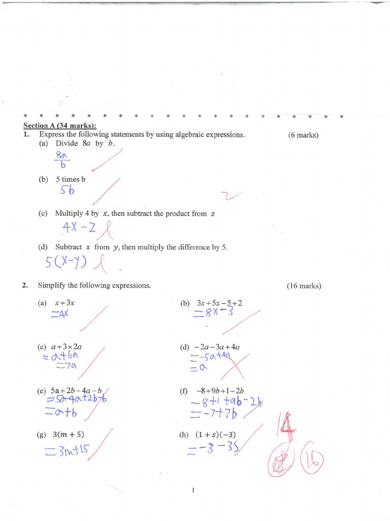 S1 MATHS Assessment Quiz | PDF