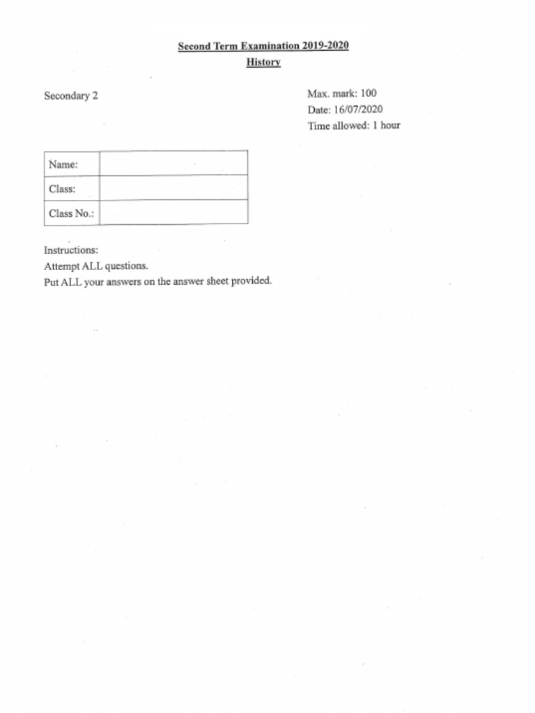 S2 2nd Exam History | PDF