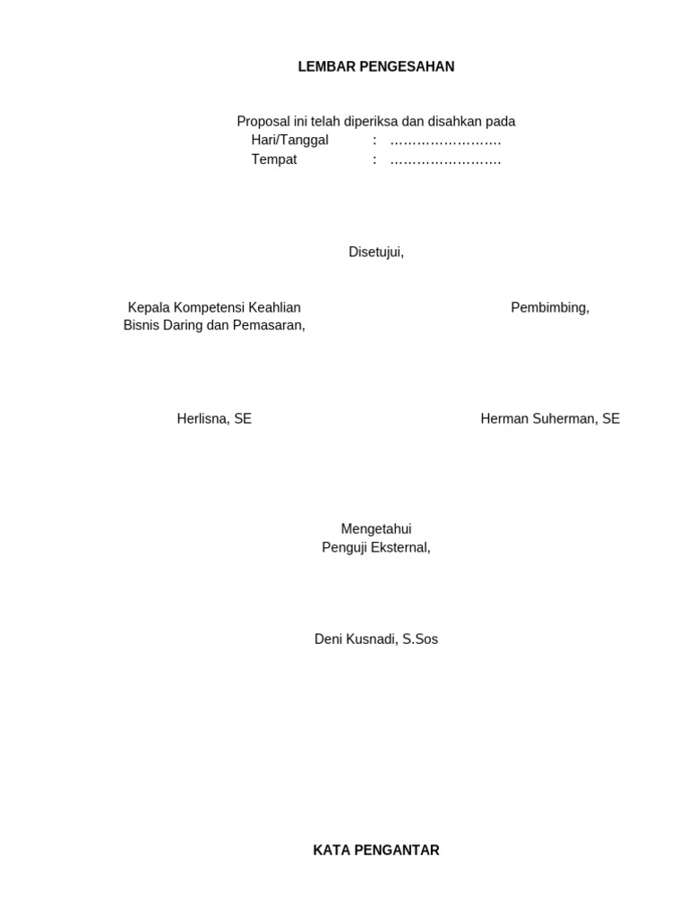 2. Lembar Pengesahan Proposal Usaha | PDF