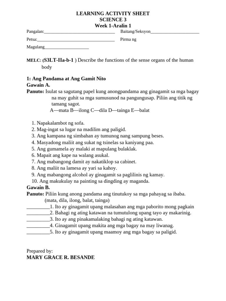 Science Quarter 2.learning Activity Sheetsdocx | PDF
