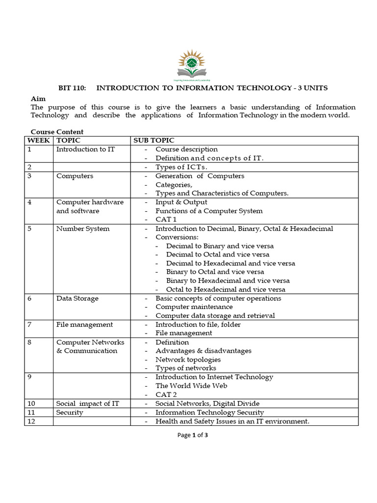 Introduction to Information Technology Course | PDF | Information ...