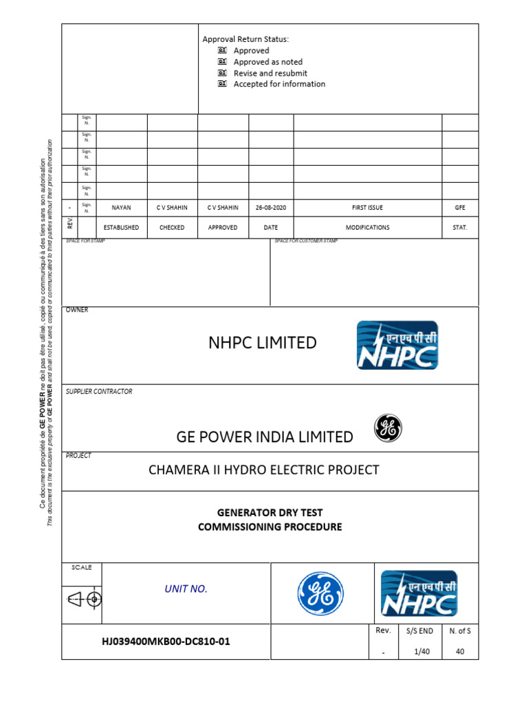 Generator Commissioning Test - DRY | PDF | Electric Generator | Electricity