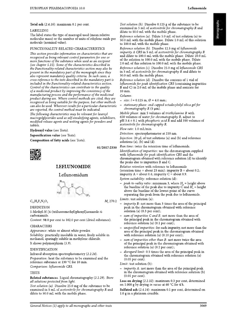 Leflunomide EP Monograph | PDF