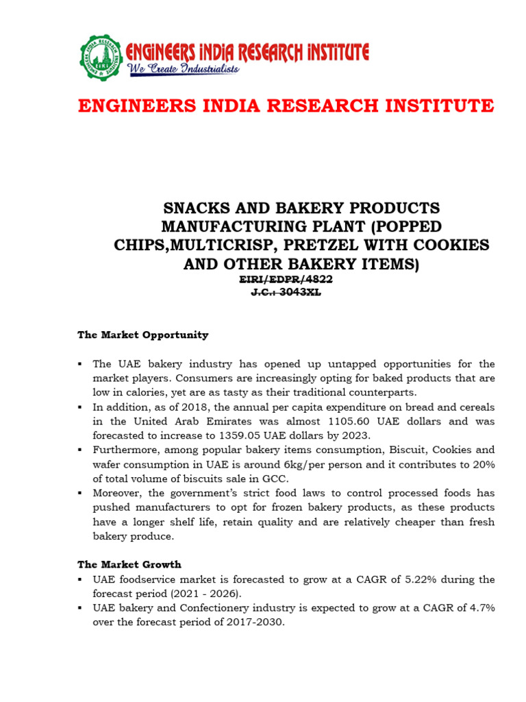 Detailed Project Report On SNACKS AND BAKERY PRODUCTS MANUFACTURING ...