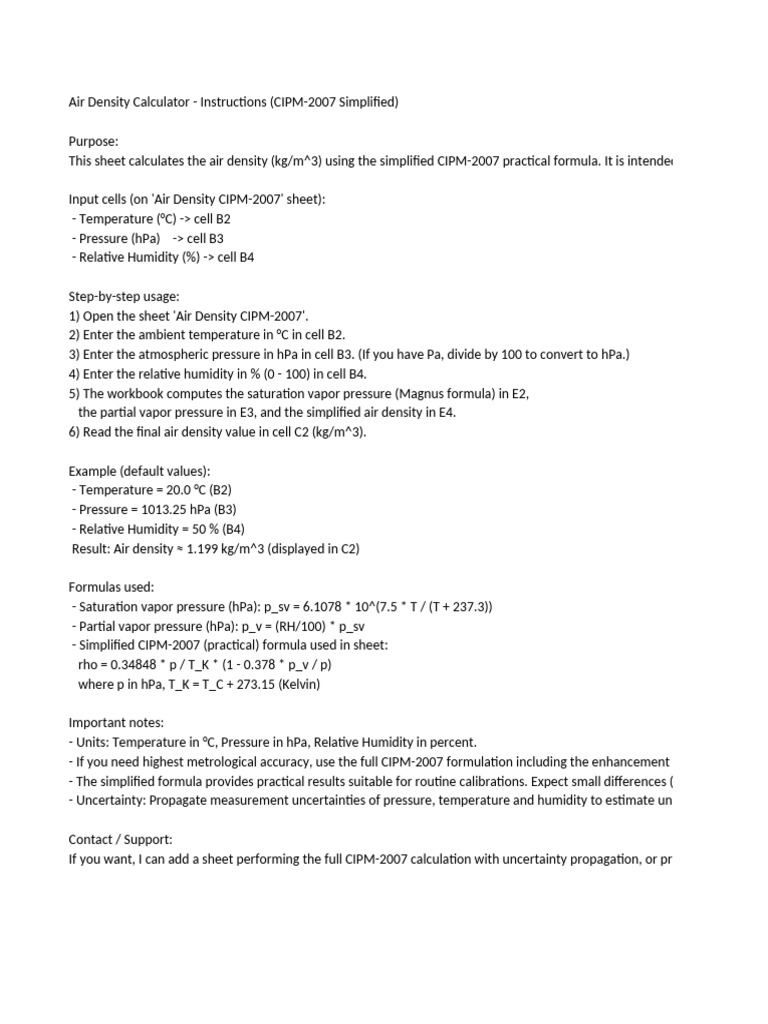 Air Density Calculation Guide (CIPM-2007) | PDF