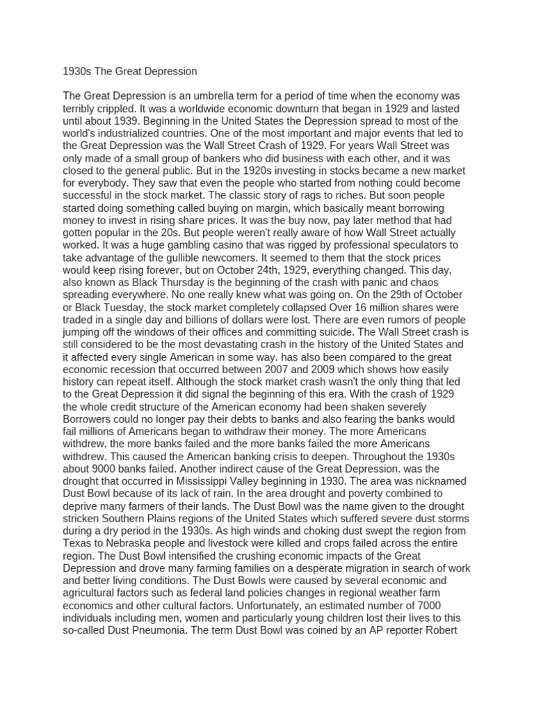 Great Depression Overview for Grade 11 | PDF | Dust Bowl | Wall Street ...