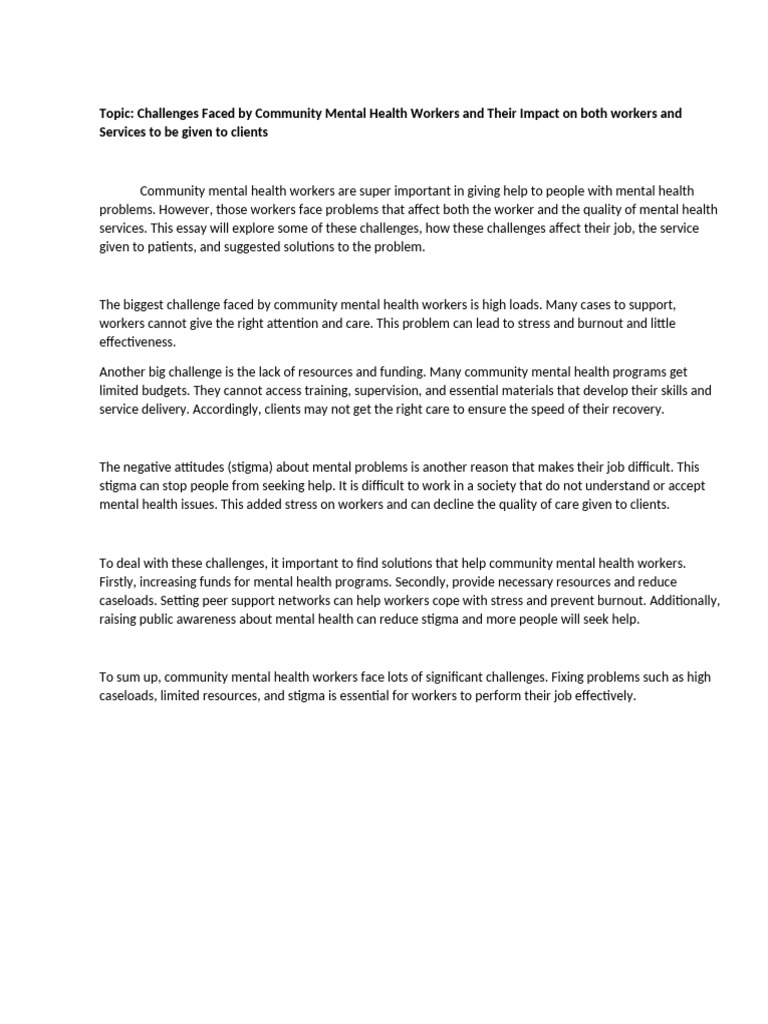 Challenges That Face Mental Health Community Workers and Services | PDF