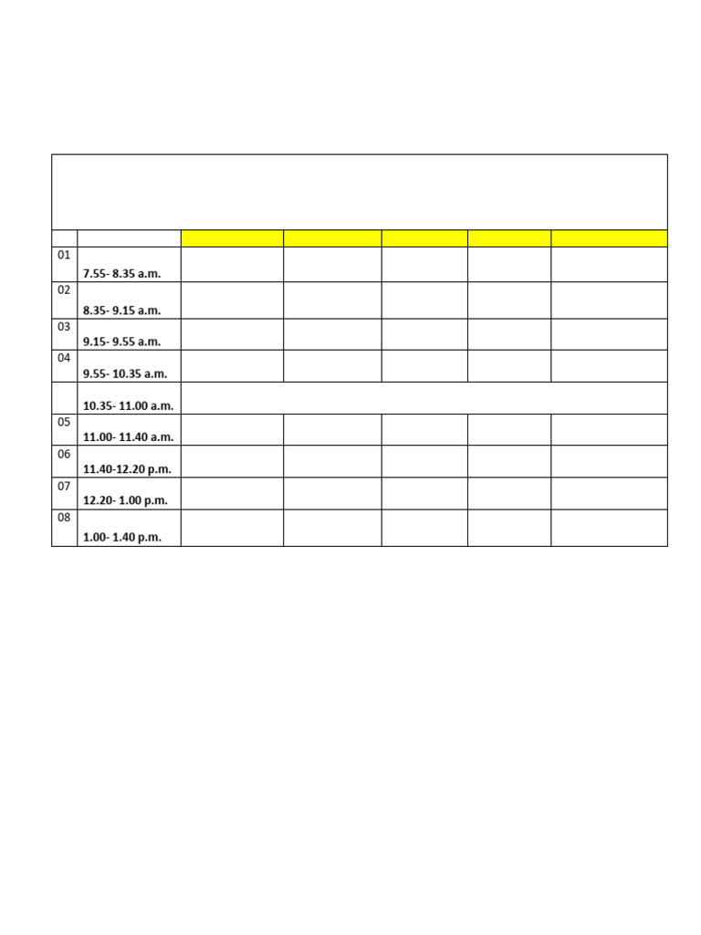 Class Time Table Grade 8 A | PDF