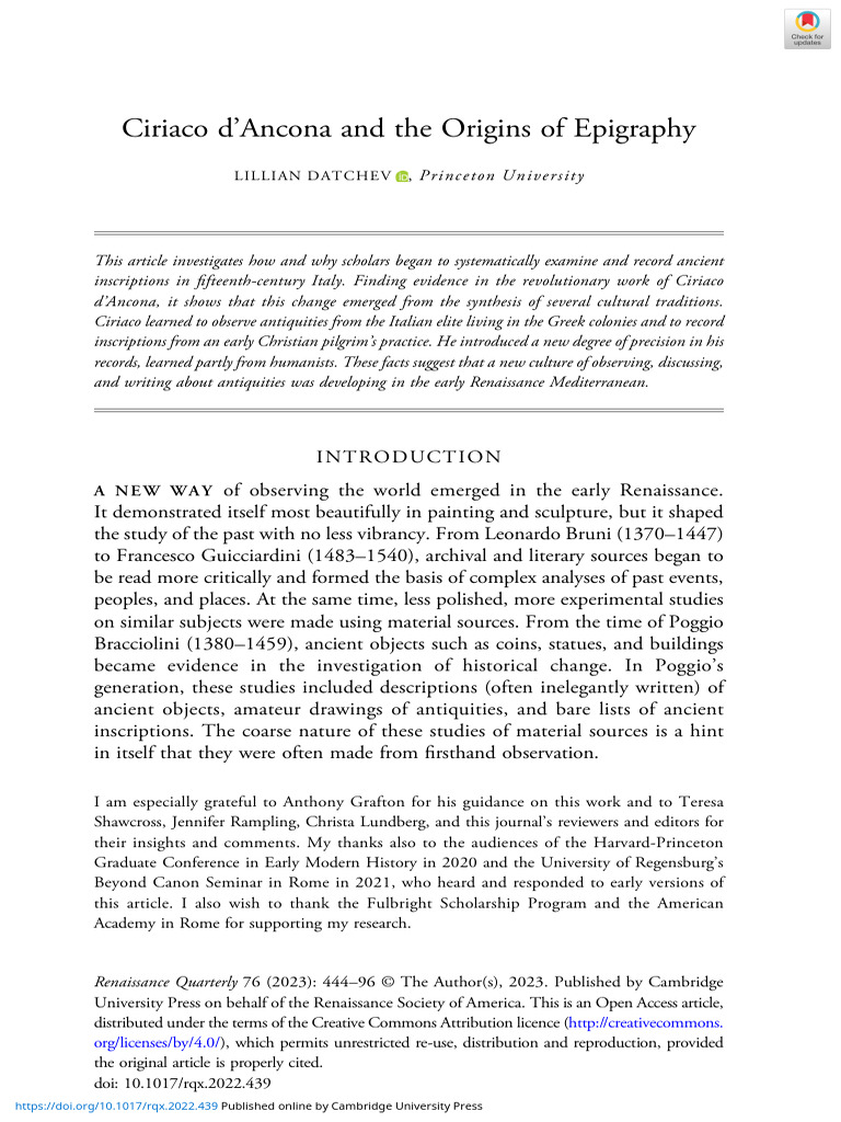 DATCHEV 2023 Ciriaco - Dancona - and - The - Origins - of - Epigraphy ...