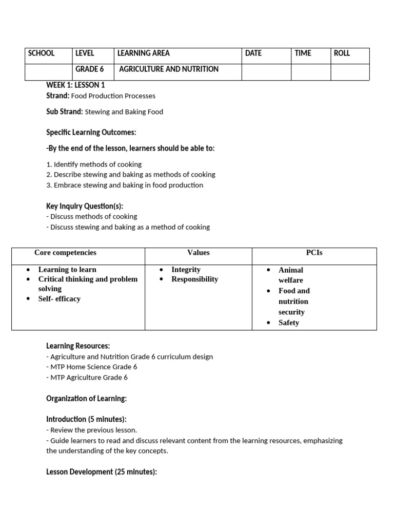 Grade 6 Rationalized Agriculture and Nutrition Lesson Plans Term 3 ...