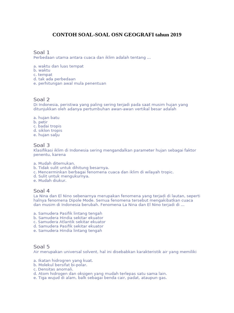 Soal OSN Geografi 2019: Uji Pengetahuan | PDF