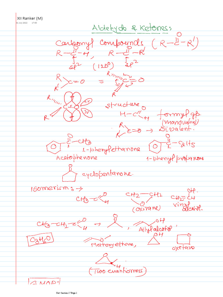 Class Notes Aldehyde & Ketones | PDF
