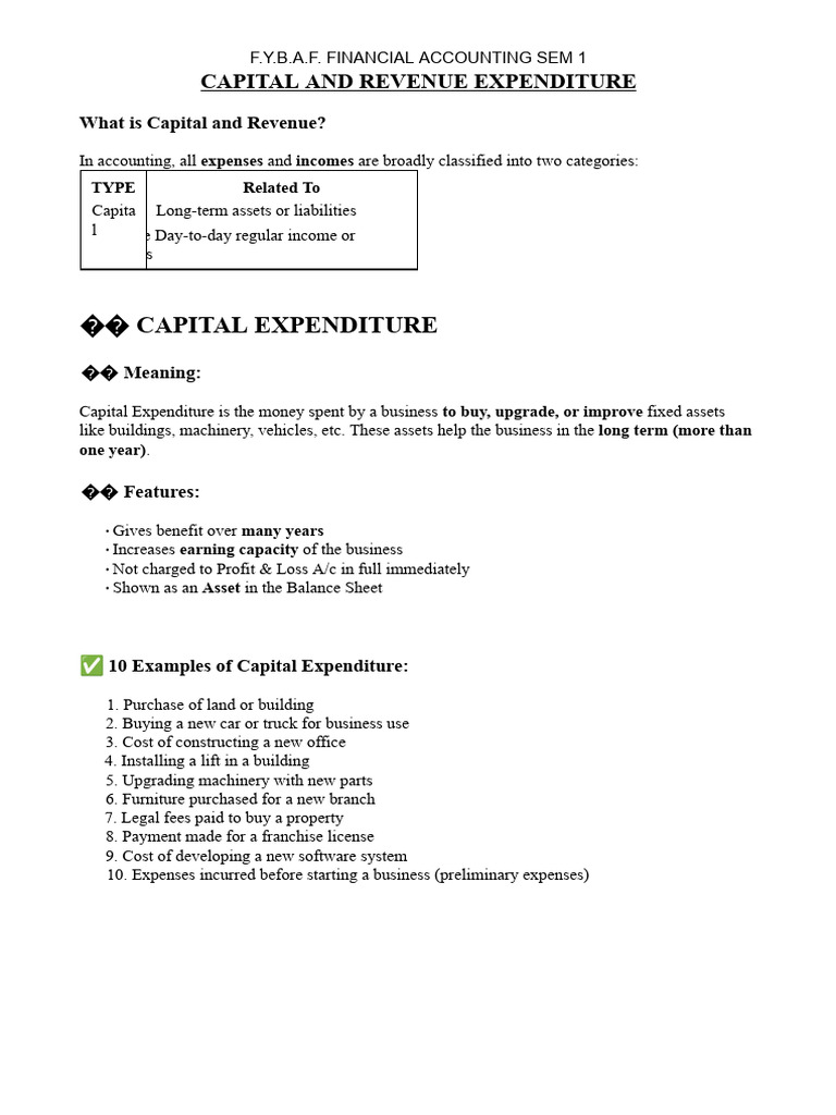 Capital vs Revenue Expenditure Explained | PDF | Expense | Financial ...