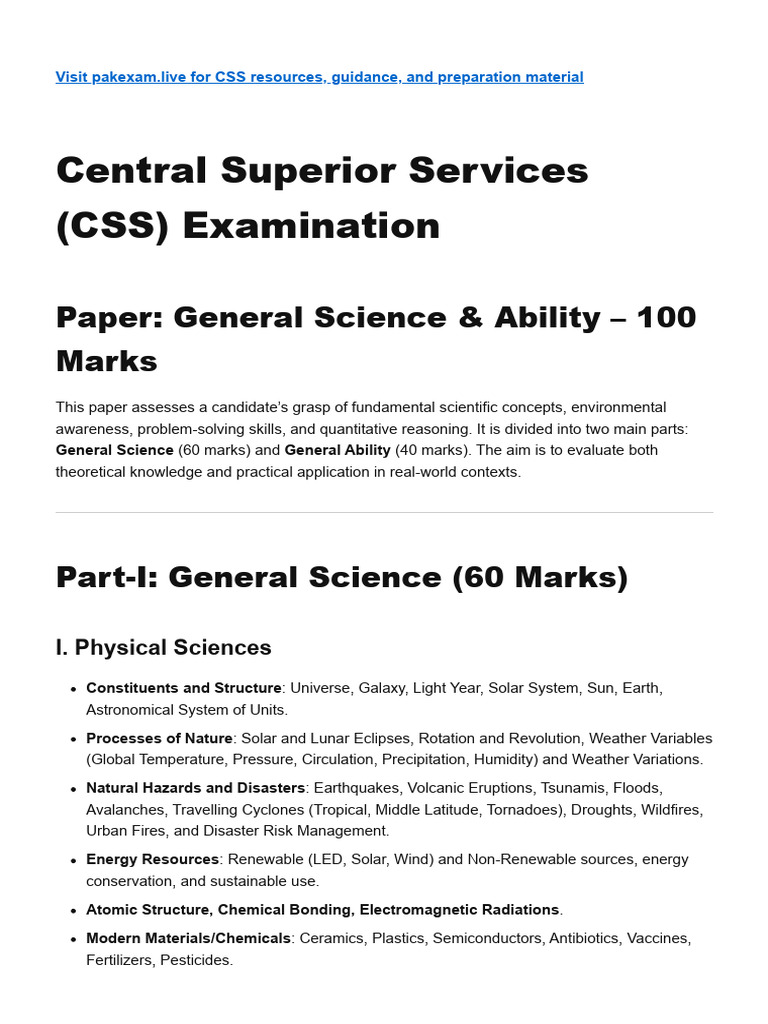 Css General Science and Ability Syllabus | PDF | Natural Disasters ...