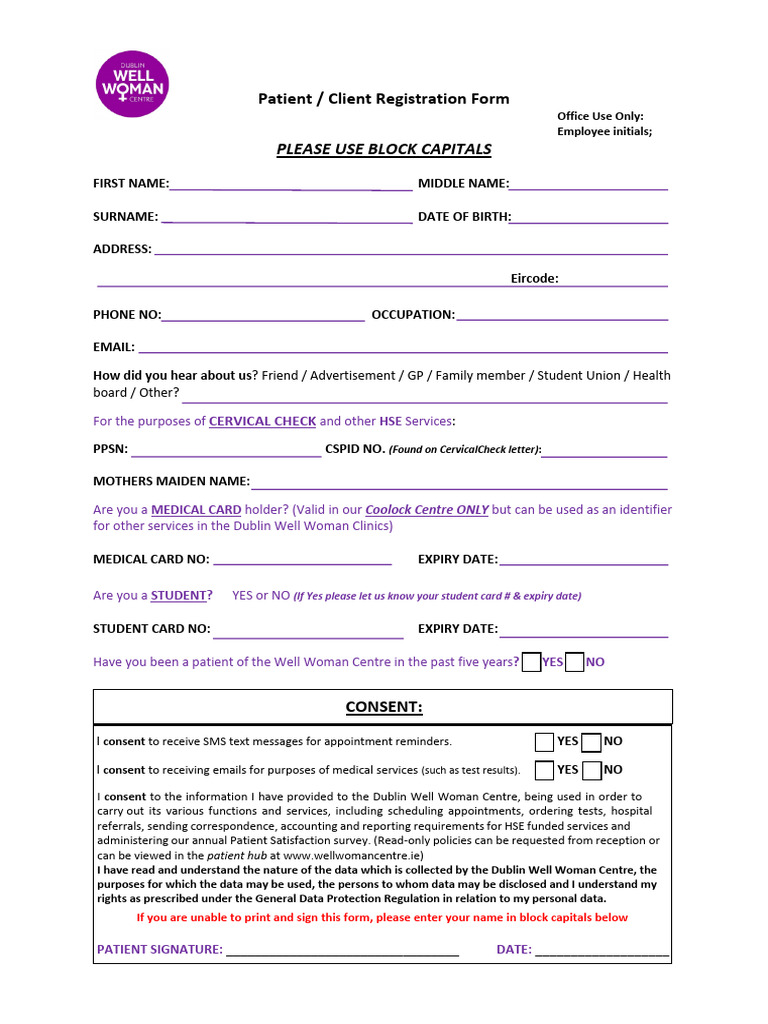 DWWC New Patient Registration Form | PDF | Medicine | Social Programs
