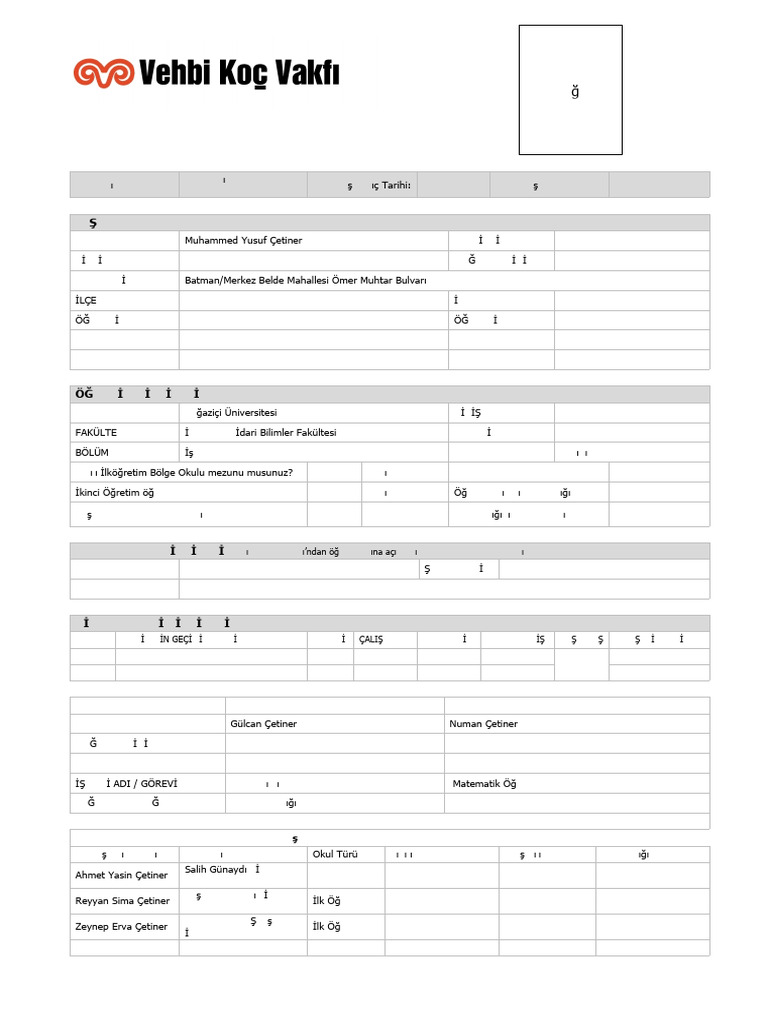 Bursiyer Bilgi Formu 2025 / 2026: KI Isel Bilgiler | PDF