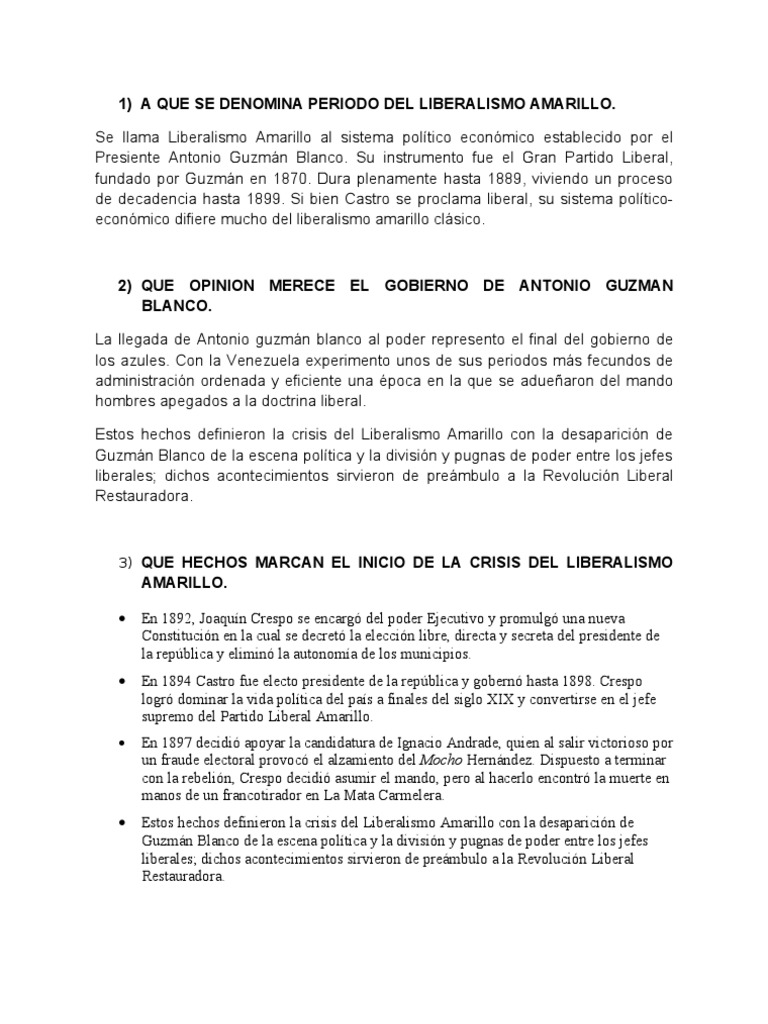 Liberalismo Amarillo en Venezuela: 1870-1899 | PDF | Venezuela | Gobierno
