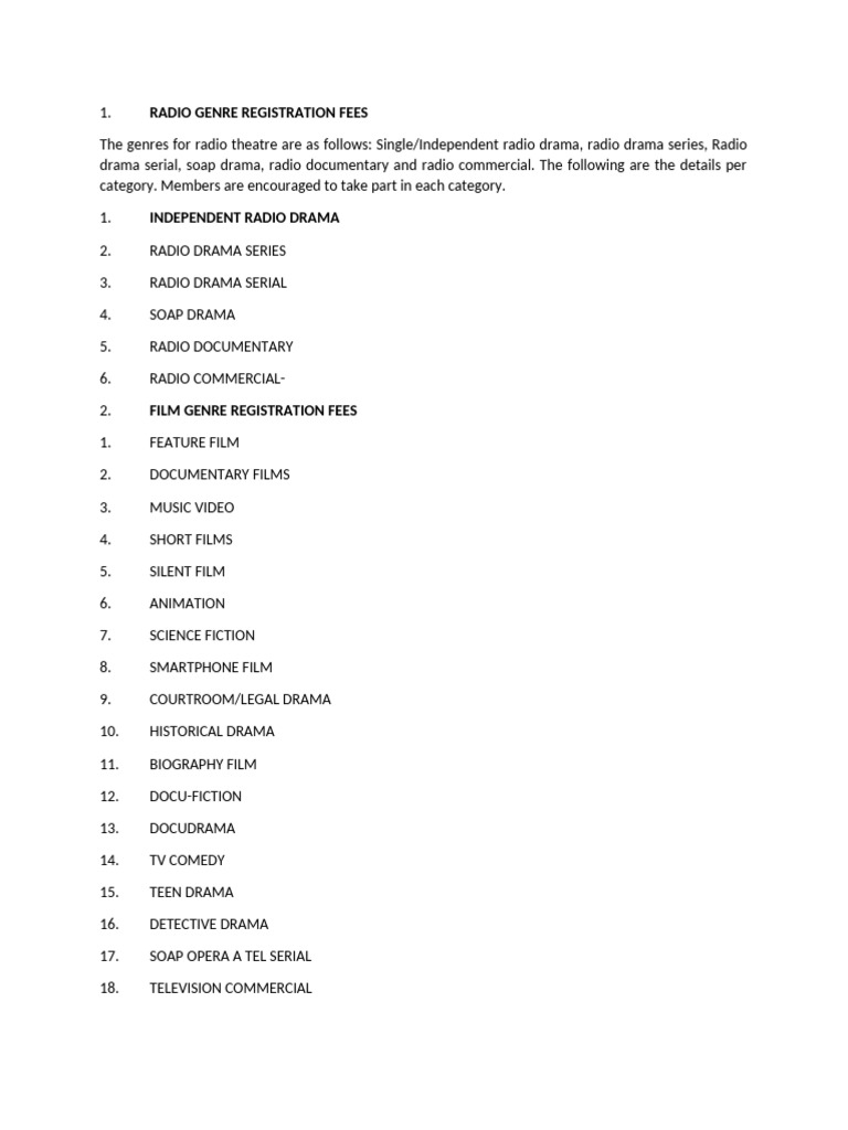 Radio and Film Genre Fees Guide | PDF