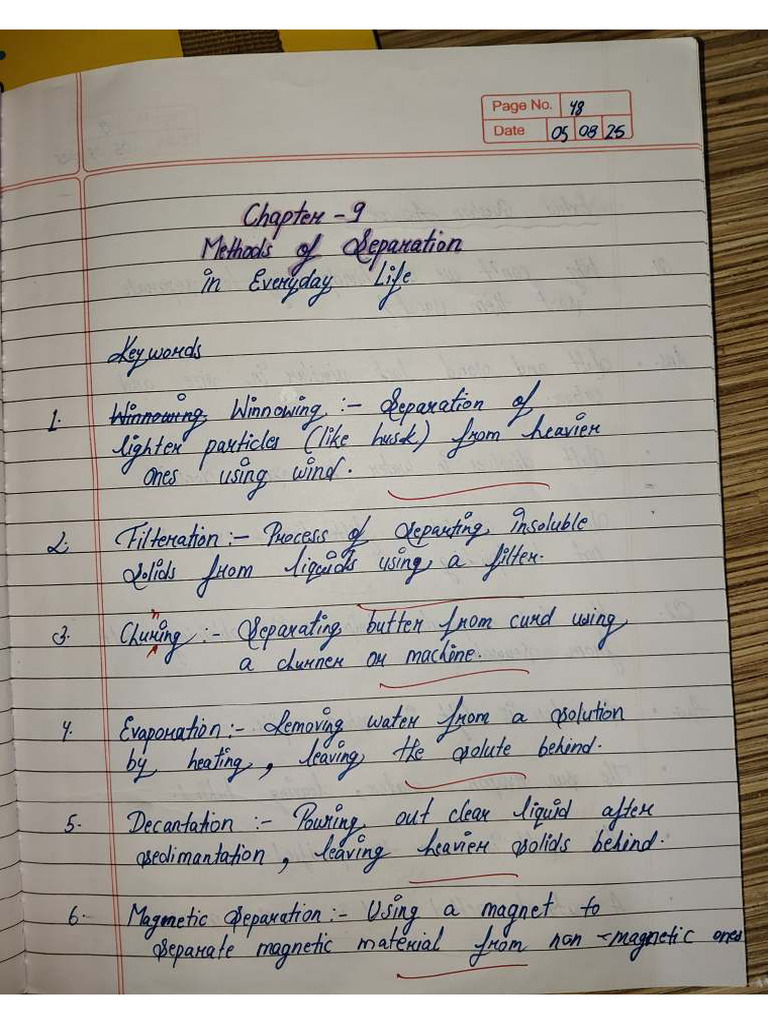 Cl-6, Methods of Separation in Everyday Life, Notebook Work | PDF