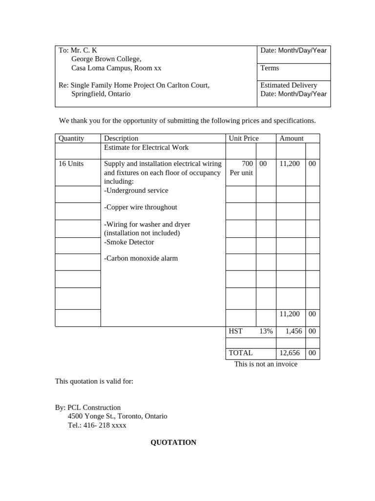 PCL Electrical Estemate | PDF