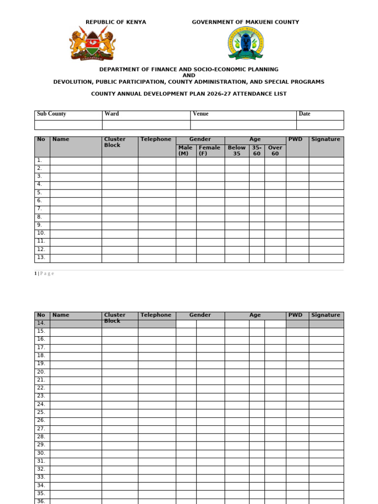 2026-26 Cadp Ward Attendance List | PDF