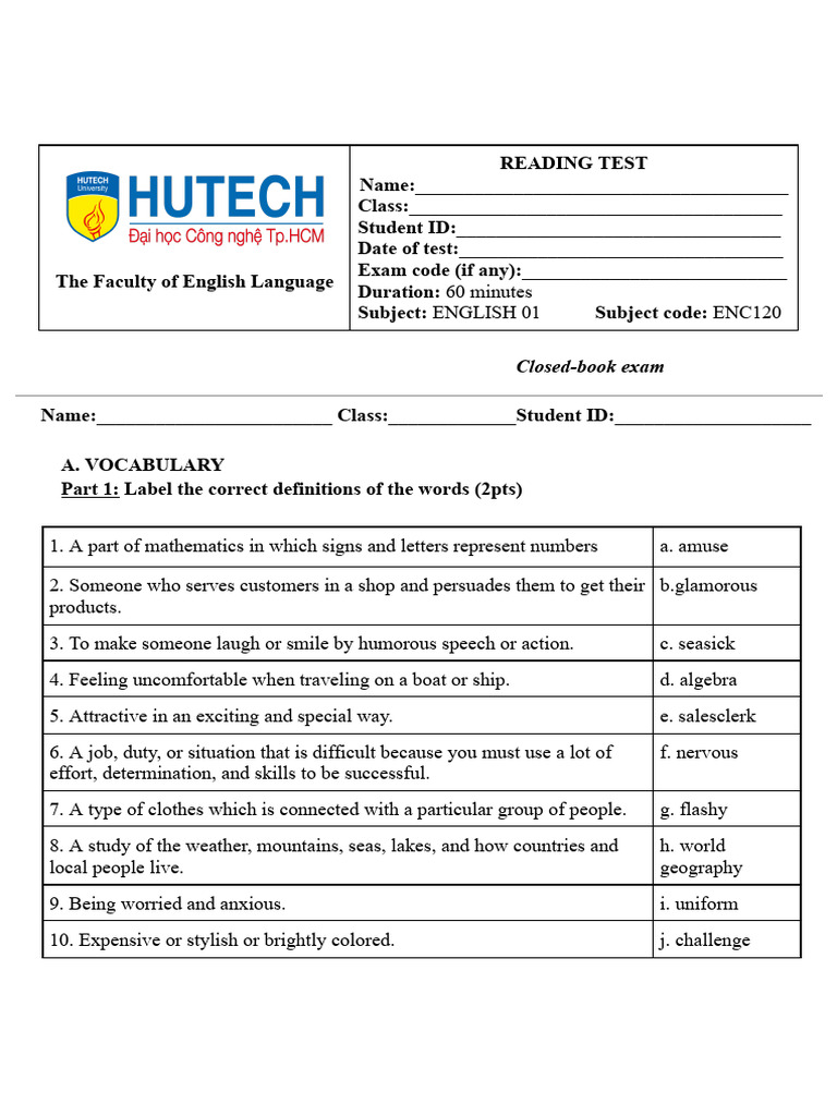 English Language Reading Test Guide | PDF