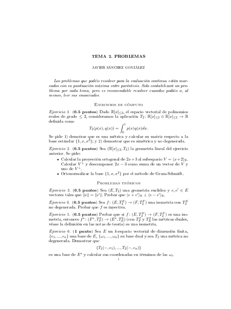 Tema2 Metricas (Ejs) | PDF | Base (álgebra lineal) | Vector Euclidiano