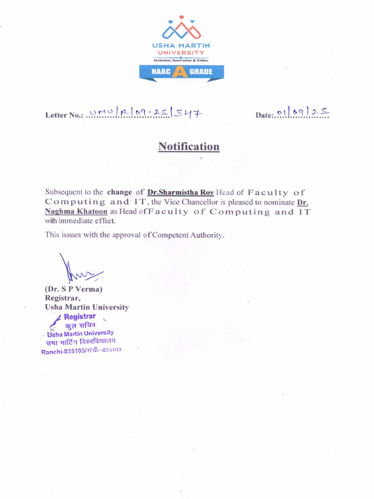 Change of Head DR - Naghma Khatoon | PDF