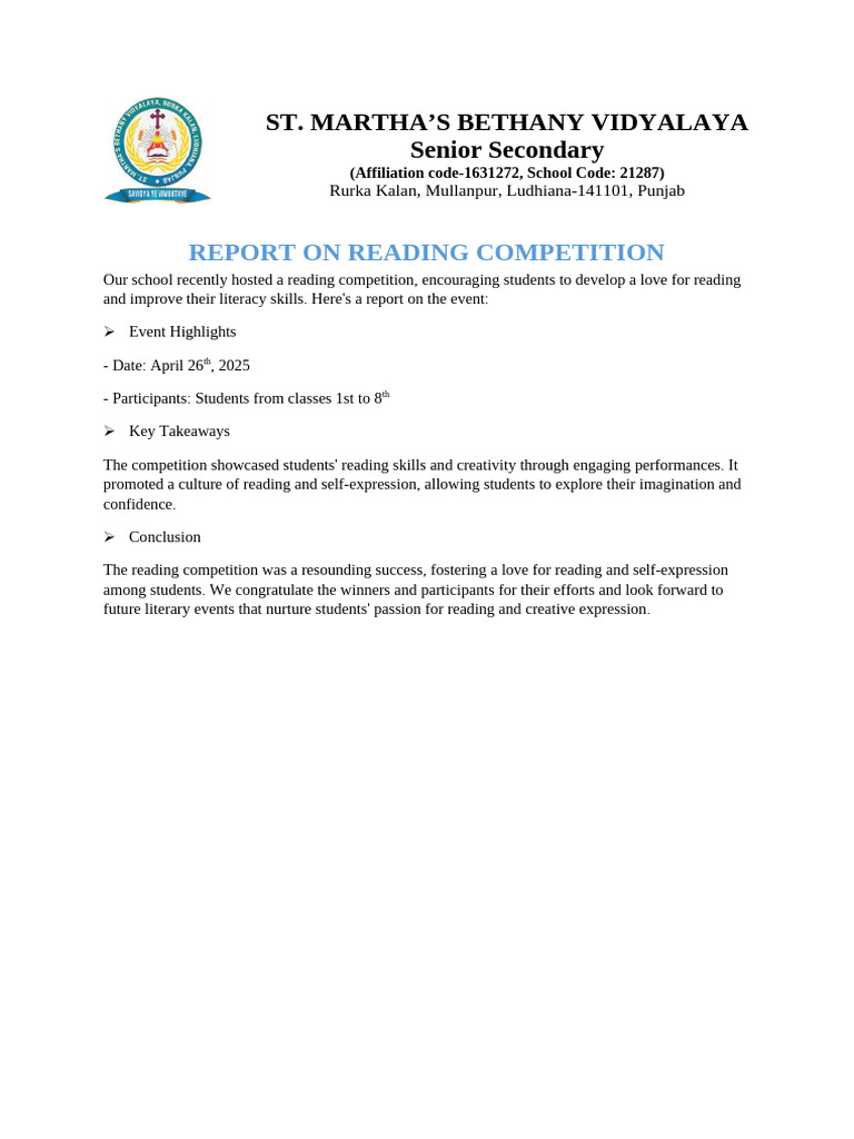 Reading Competition Report 2025 | PDF
