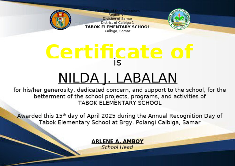 Certificate of Recognition for Nilda J. Labalan | PDF