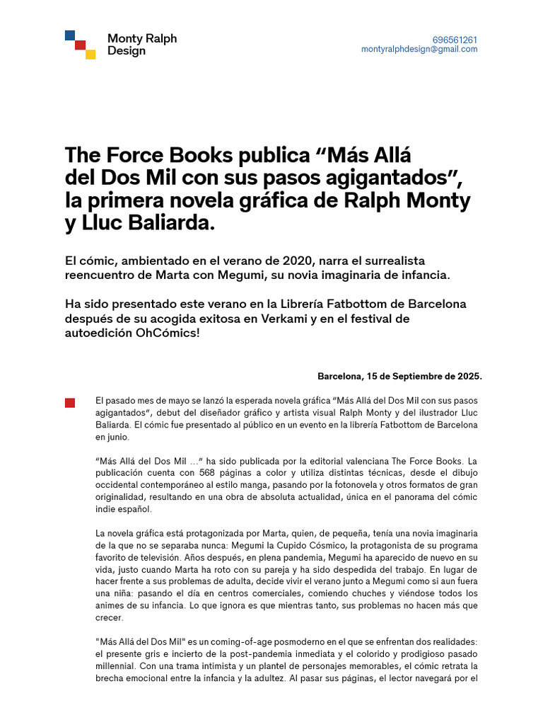 Nota de Prensa - Novela Gráfica "Más Allá Del Dos Mil Con Sus Pasos ...