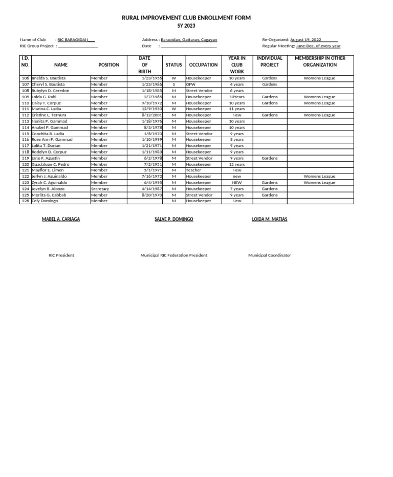 RIC Membership Enrollment Form 2023 | PDF