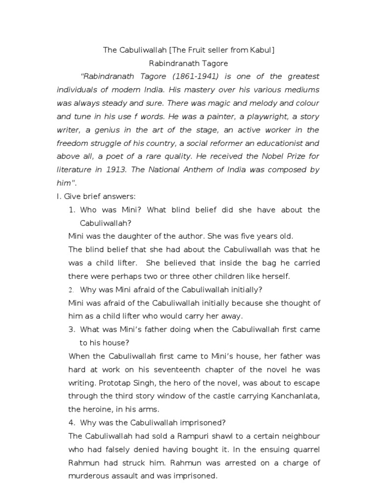 The Cabuliwallah | Download Free PDF | Rabindranath Tagore