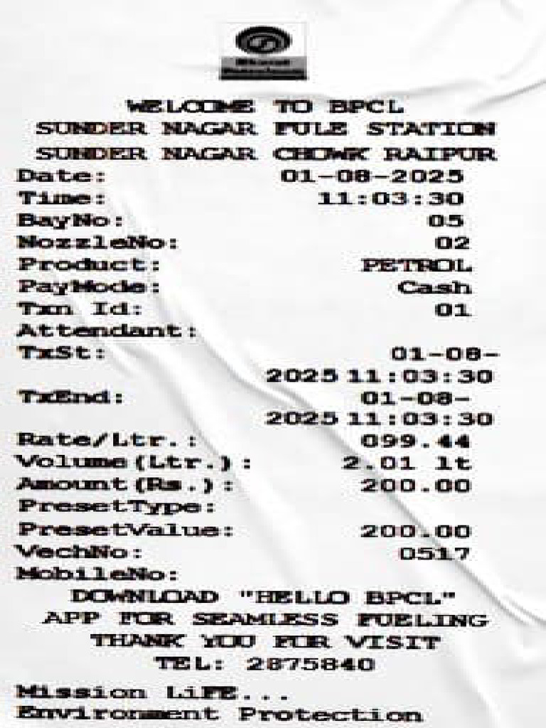 Fuel Purchase Receipt Details | PDF