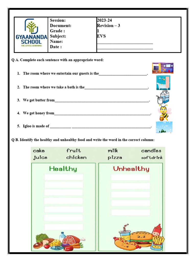 EVS Worksheet for Grade 3 Students | PDF