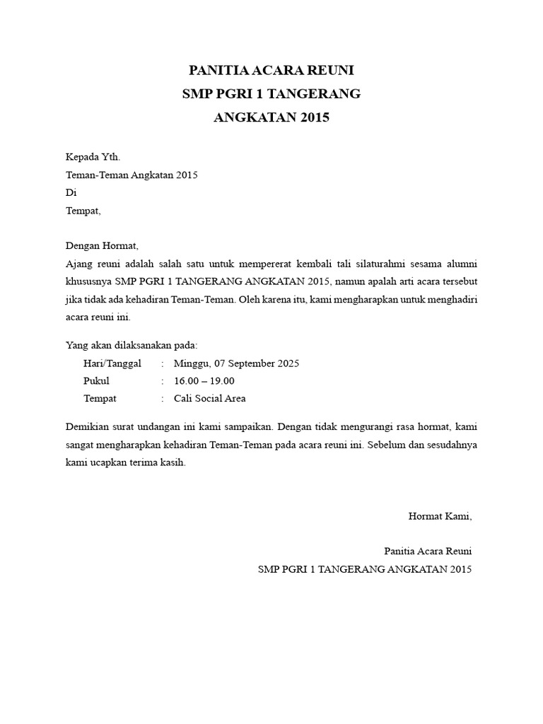 Undangan Reuni SMP PGRI 2015 | PDF
