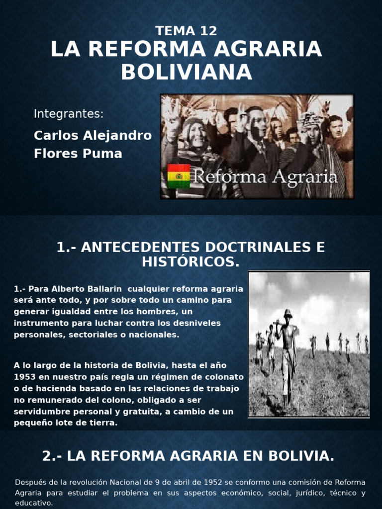 Tema 12 Reforma Agraria Boliviana 1953 | PDF | Reforma agraria ...