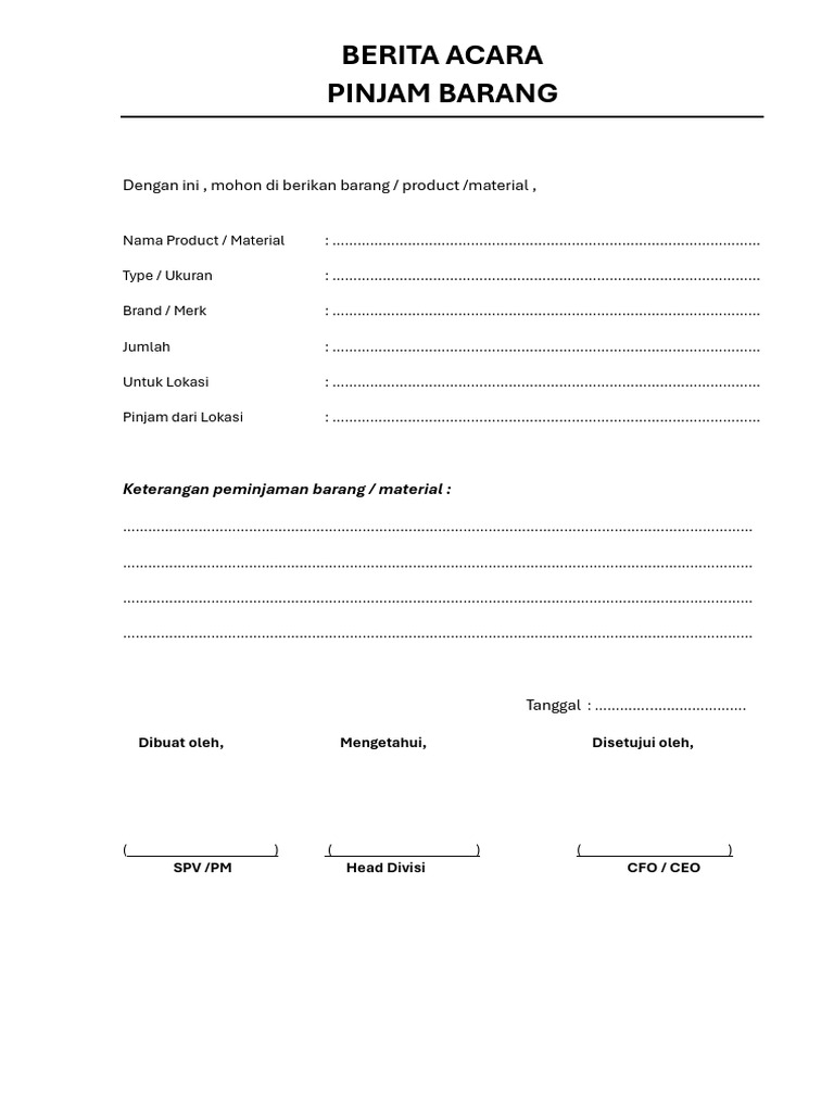 Formulir Peminjaman Barang Resmi | PDF