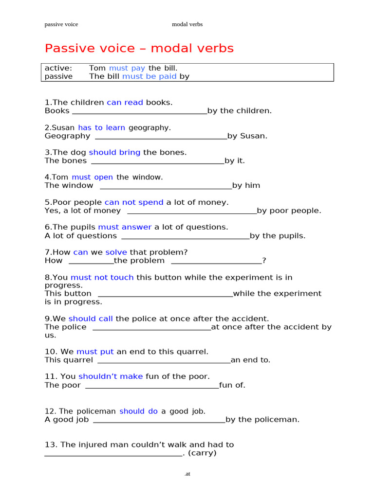 Workshop Modals Passive Form | PDF