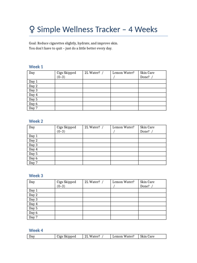 4-Week Simple Wellness Tracker | PDF