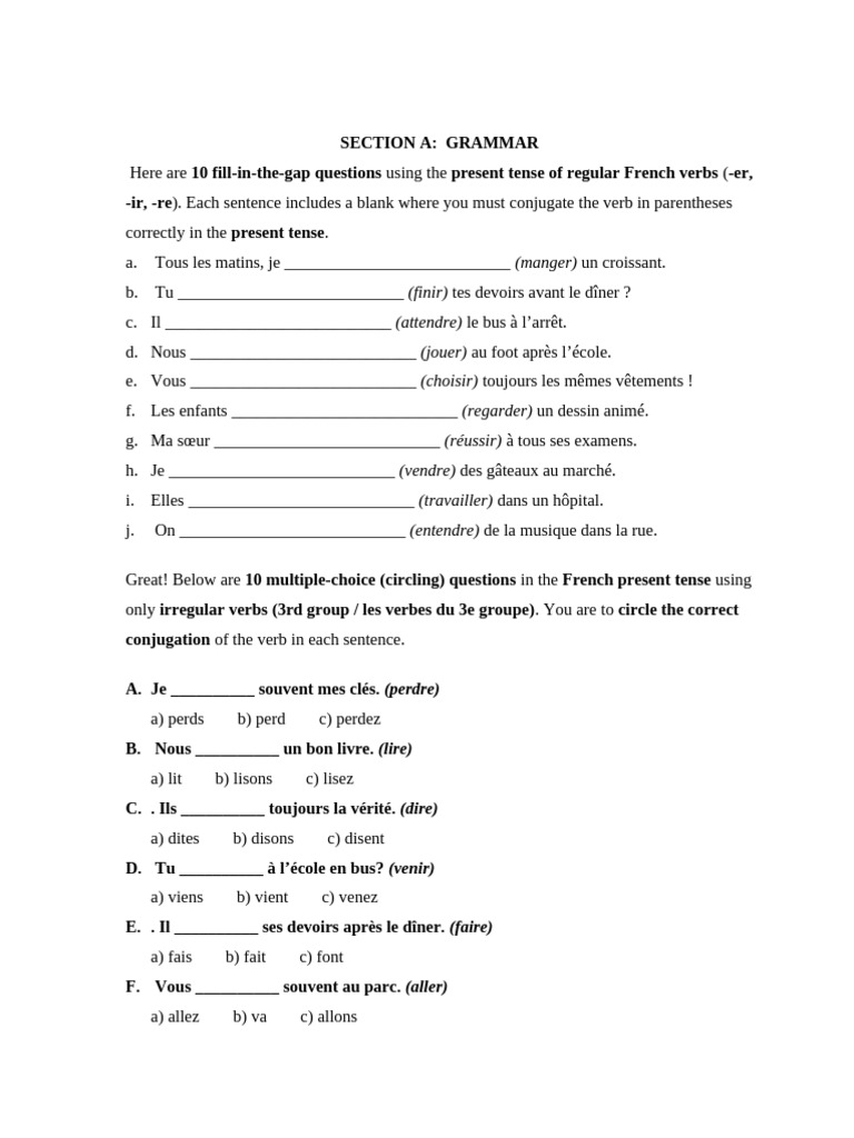 Exercices de grammaire française 6ème | PDF