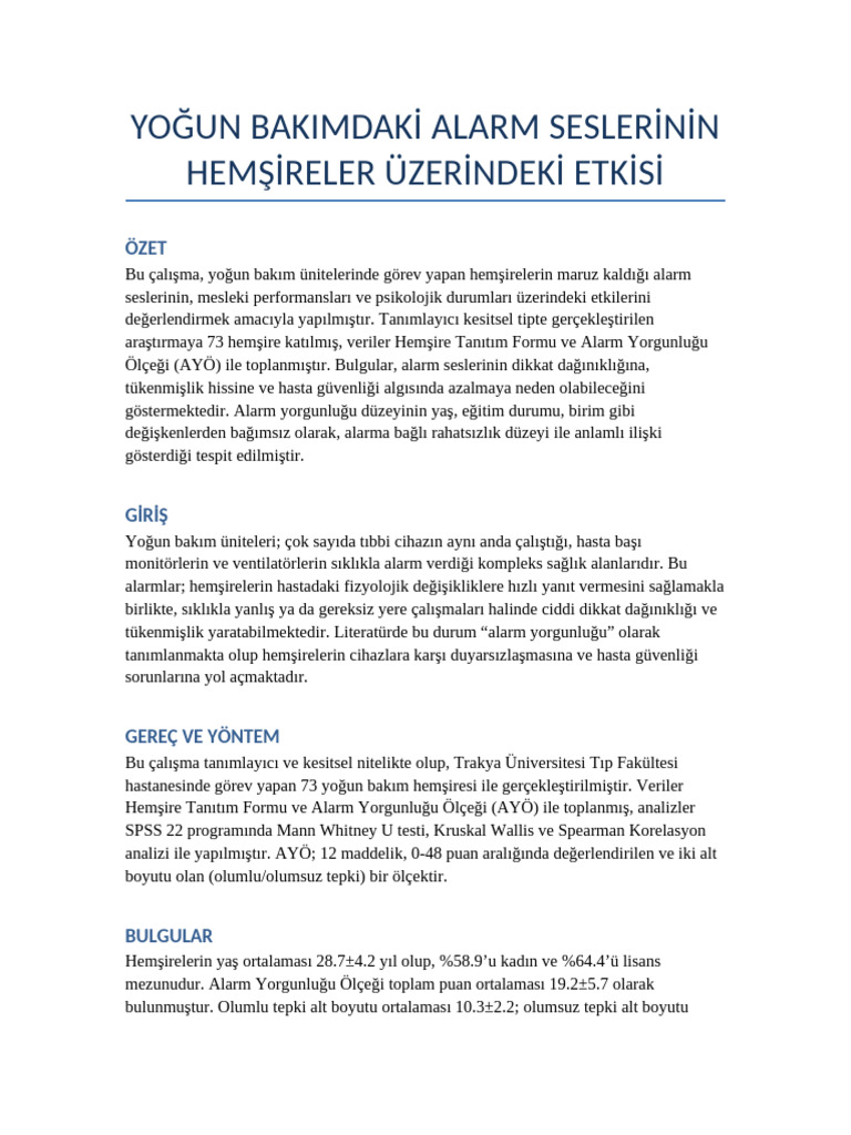 Alarm Yorgunlugu Makale Turkce | PDF