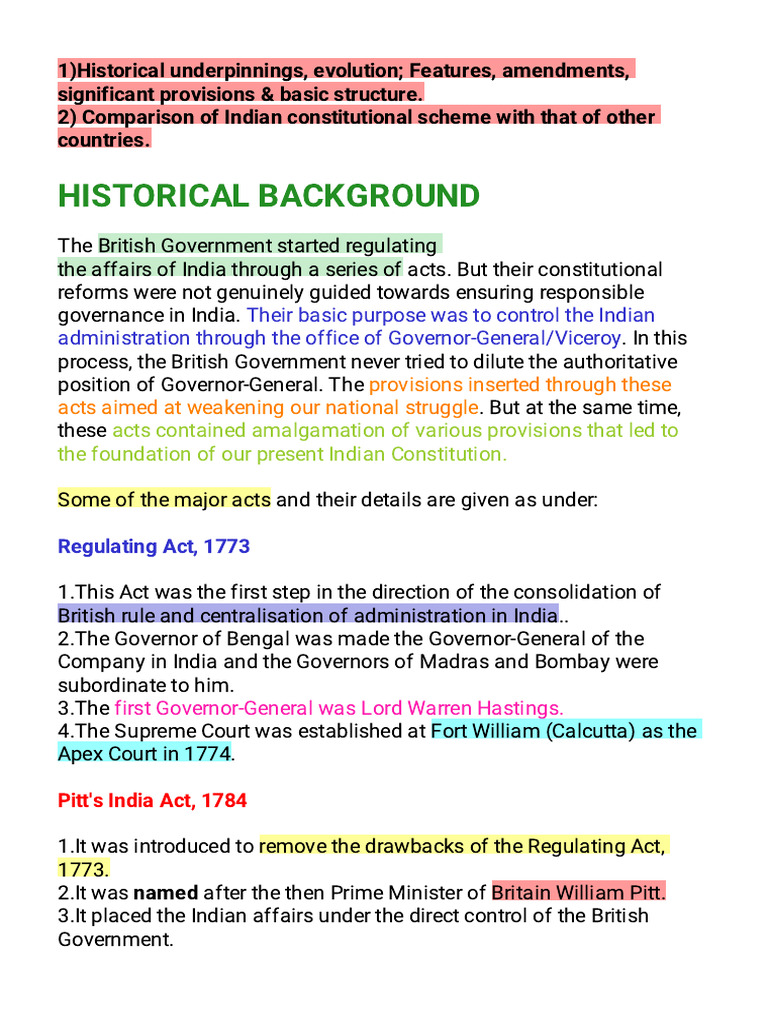Indian Constitution: Historical Evolution & Comparison | PDF