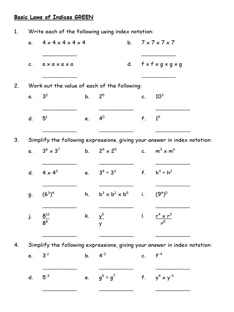 Basic Laws of Indices RAG | PDF | Notation | Teaching Mathematics