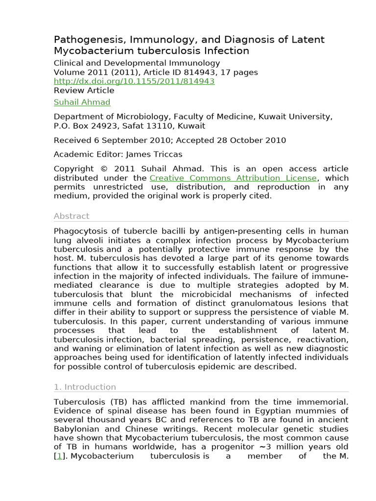 Ahmad S. - Pathogenesis, Immunology, and Diagnosis of Latent ...