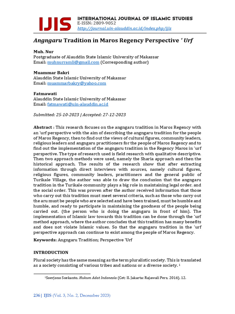 Angngaru Tradition in Maros Regency Perspective | PDF | Sharia | Traditions