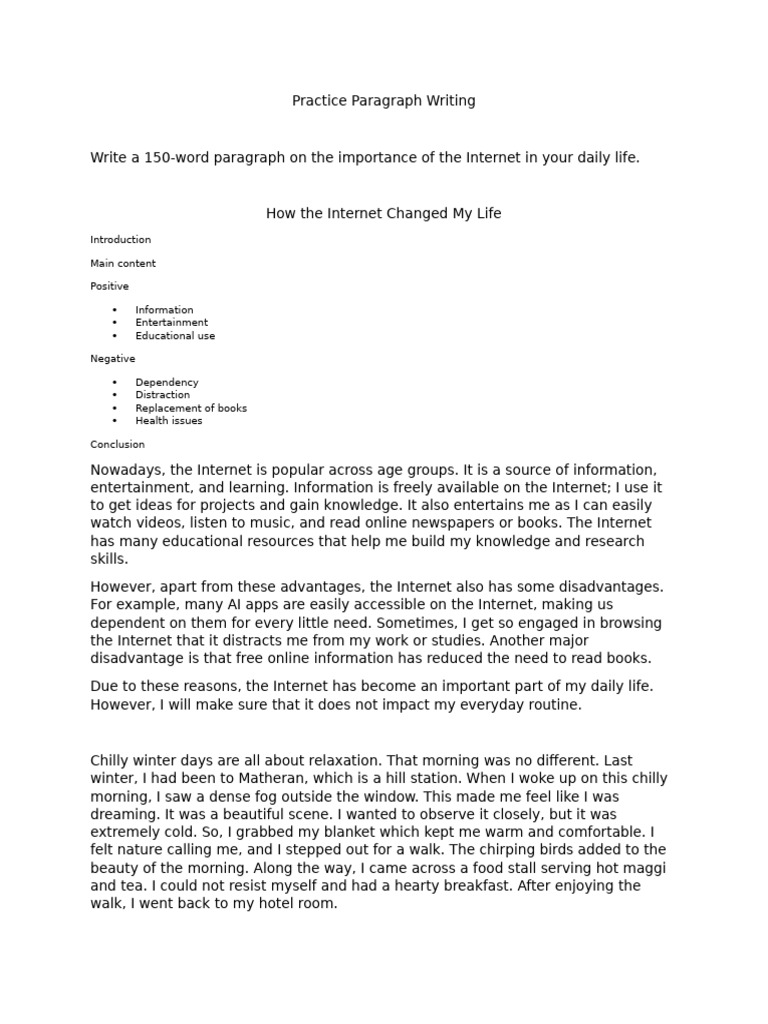 Practice Paragraph Writing | PDF | Internet