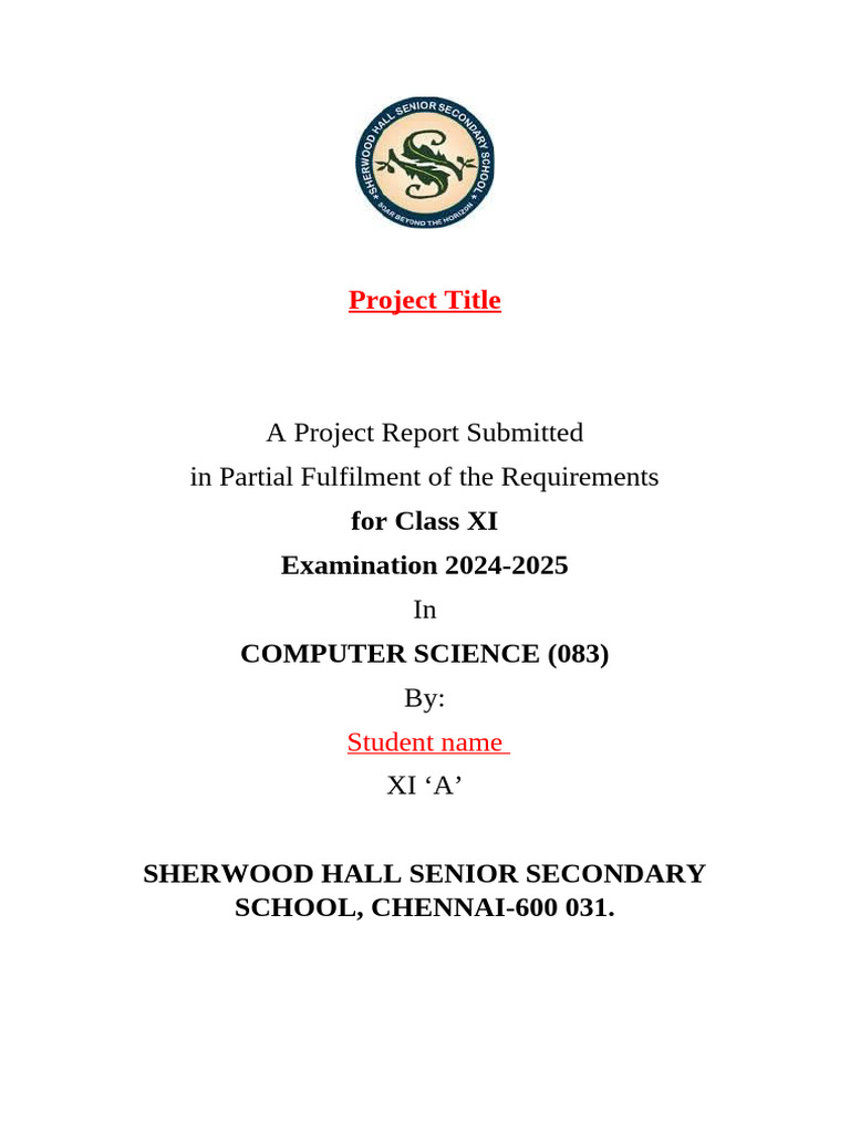 Class 11 Project Front Page | PDF